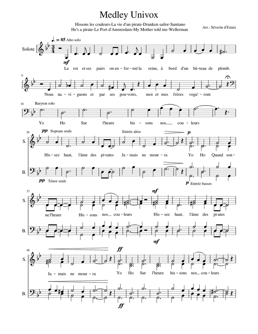 Medley Pirates/Marins - Arr. Doc Willow Sheet Music for Soprano, Alto ...