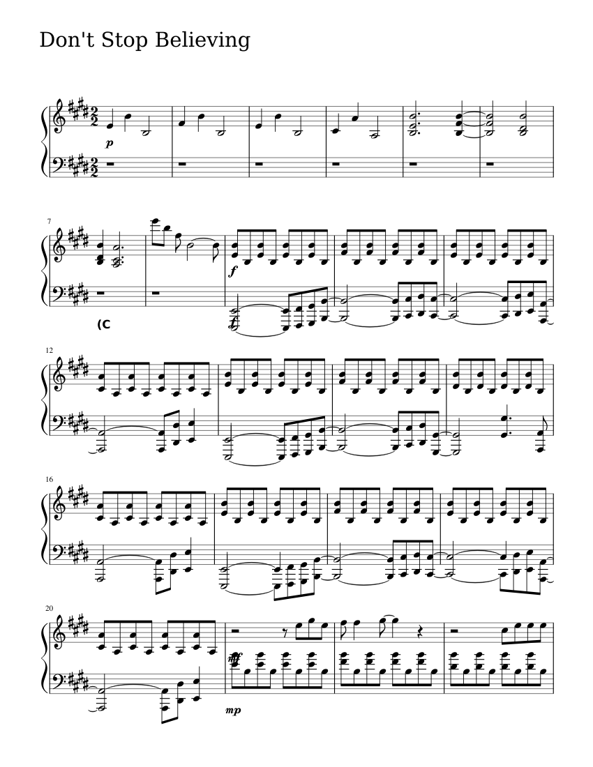 Dont Stop Believing Piano Sheet Music for Piano (Solo) | MuseScore.com