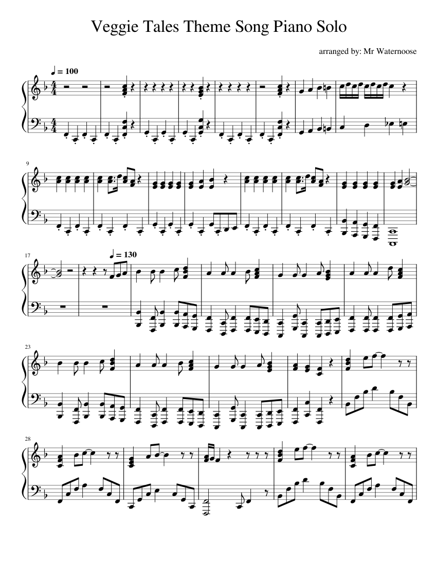 VeggieTales Theme Song Piano Solo Sheet Music for Piano (Solo ...