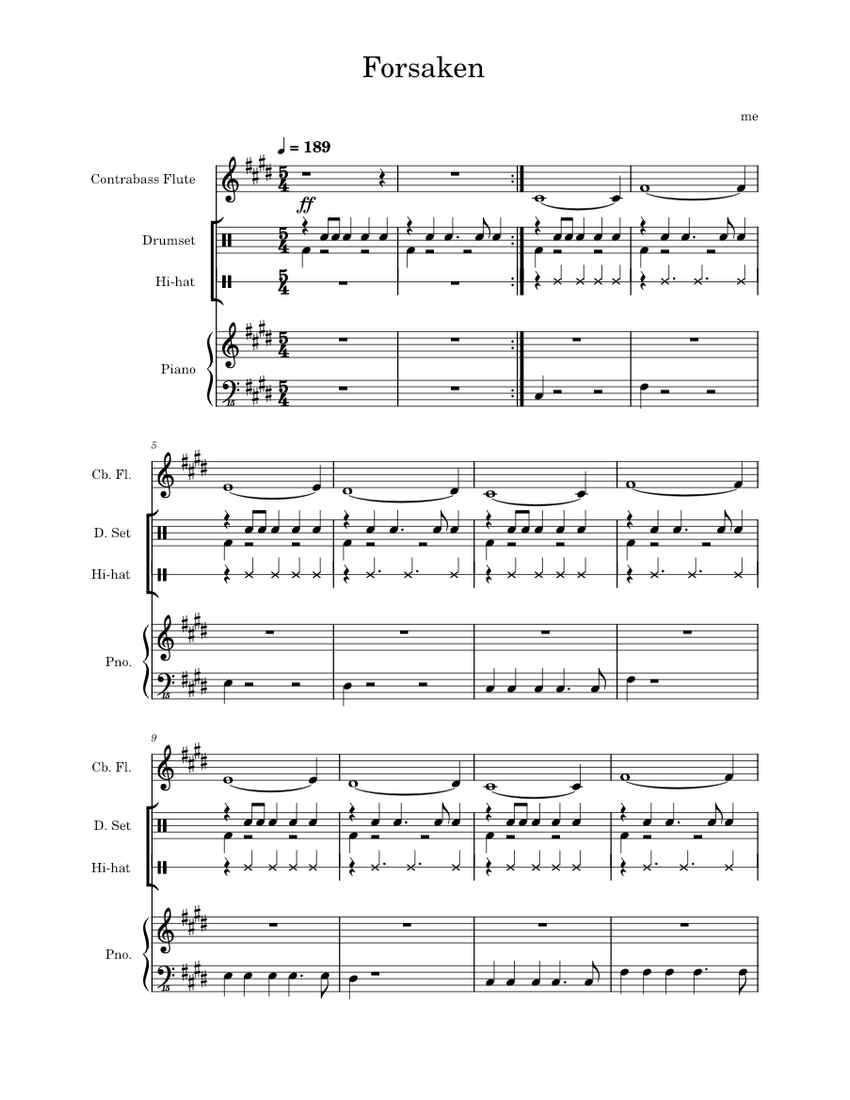 Forsaken Sheet music for Piano, Drum group, Flute other, Hi-hat (Mixed ...