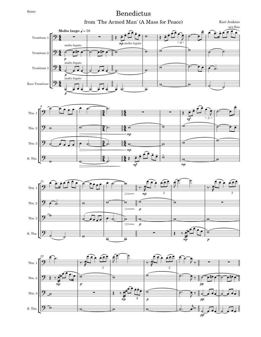 Benedictus – Karl Jenkins for Trombone Quartet - piano tutorial