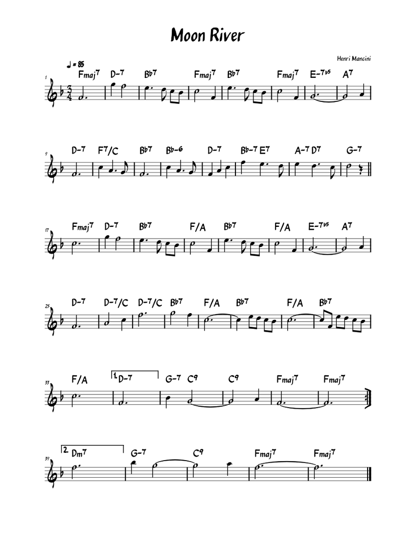 Moon River – Henry Mancini Moon River Sheet music for Piano (Solo ...