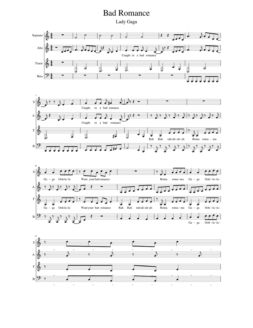 Bad Romance - Lady Gaga Sheet music for Piano (Mixed Quartet ...