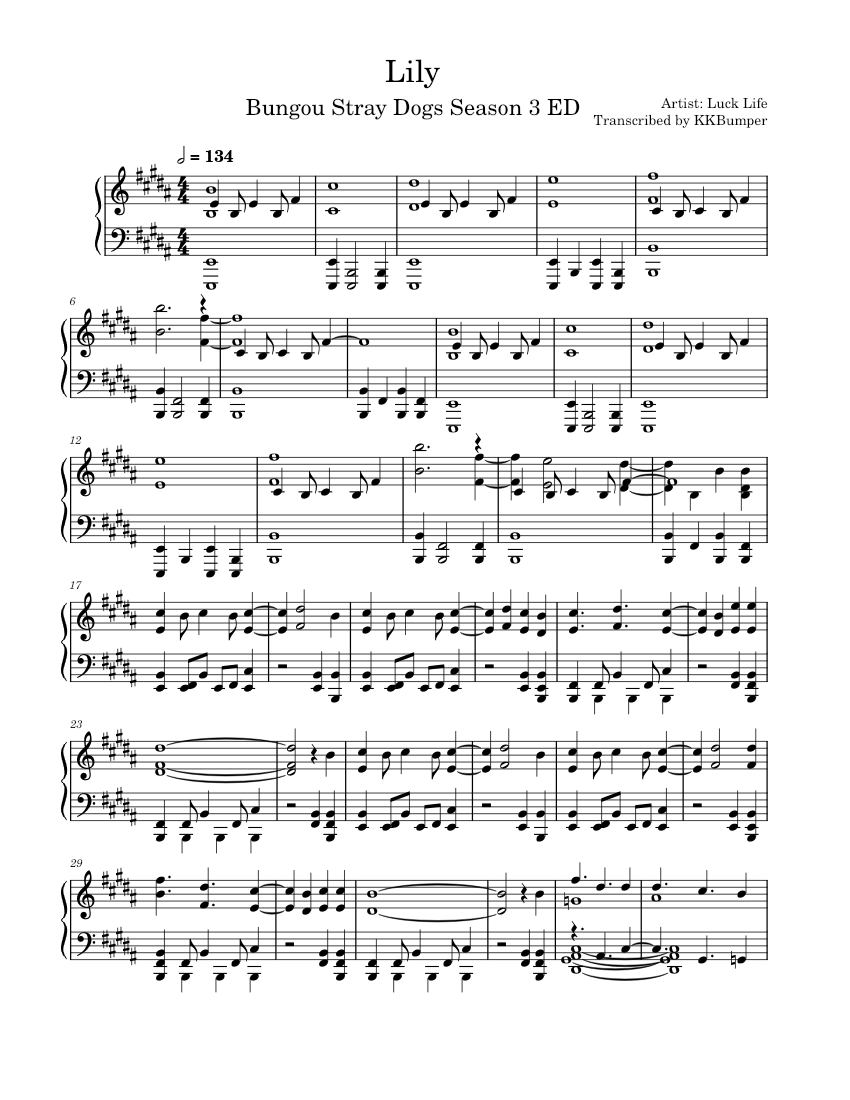 Lily Sheet Music for Piano (Solo) | MuseScore.com