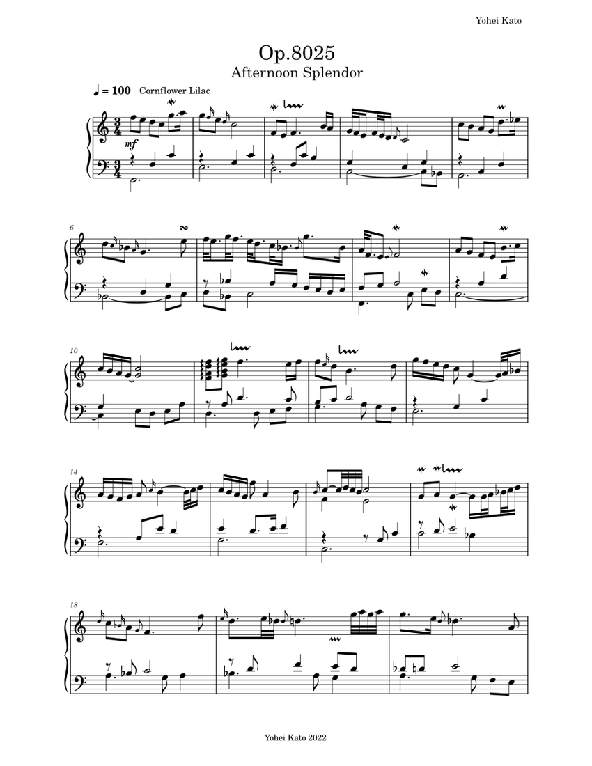 Op.8025 Afternoon Splendor Sheet music for Piano (Solo) | Musescore.com