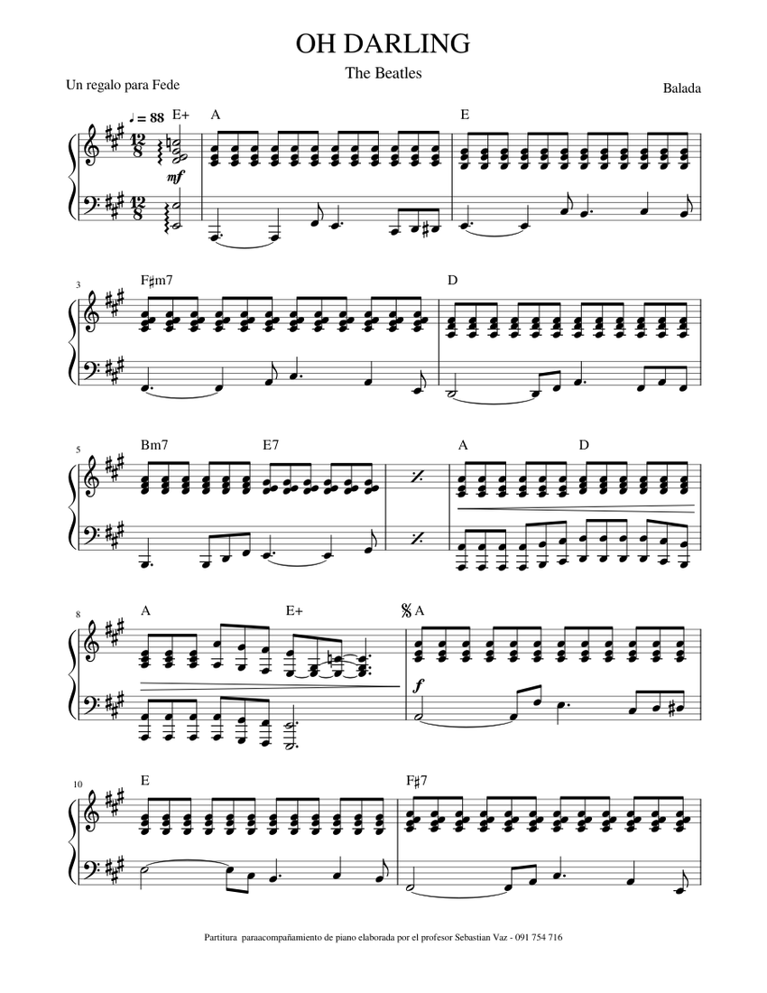 OH DARLING Sheet Music with Chords for Piano (Solo) | MuseScore.com