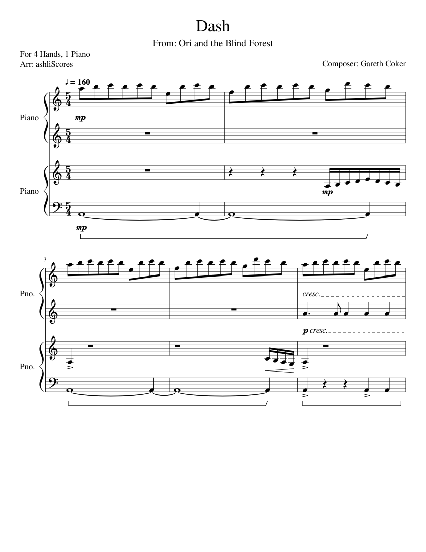 Dash Through Their Home (Ori and the Blind Forest) - Piano Duet Sheet ...