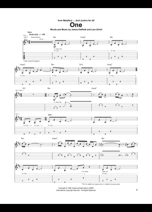 Metallica One Sheet Music and Tab for Guitar (String Ensemble ...