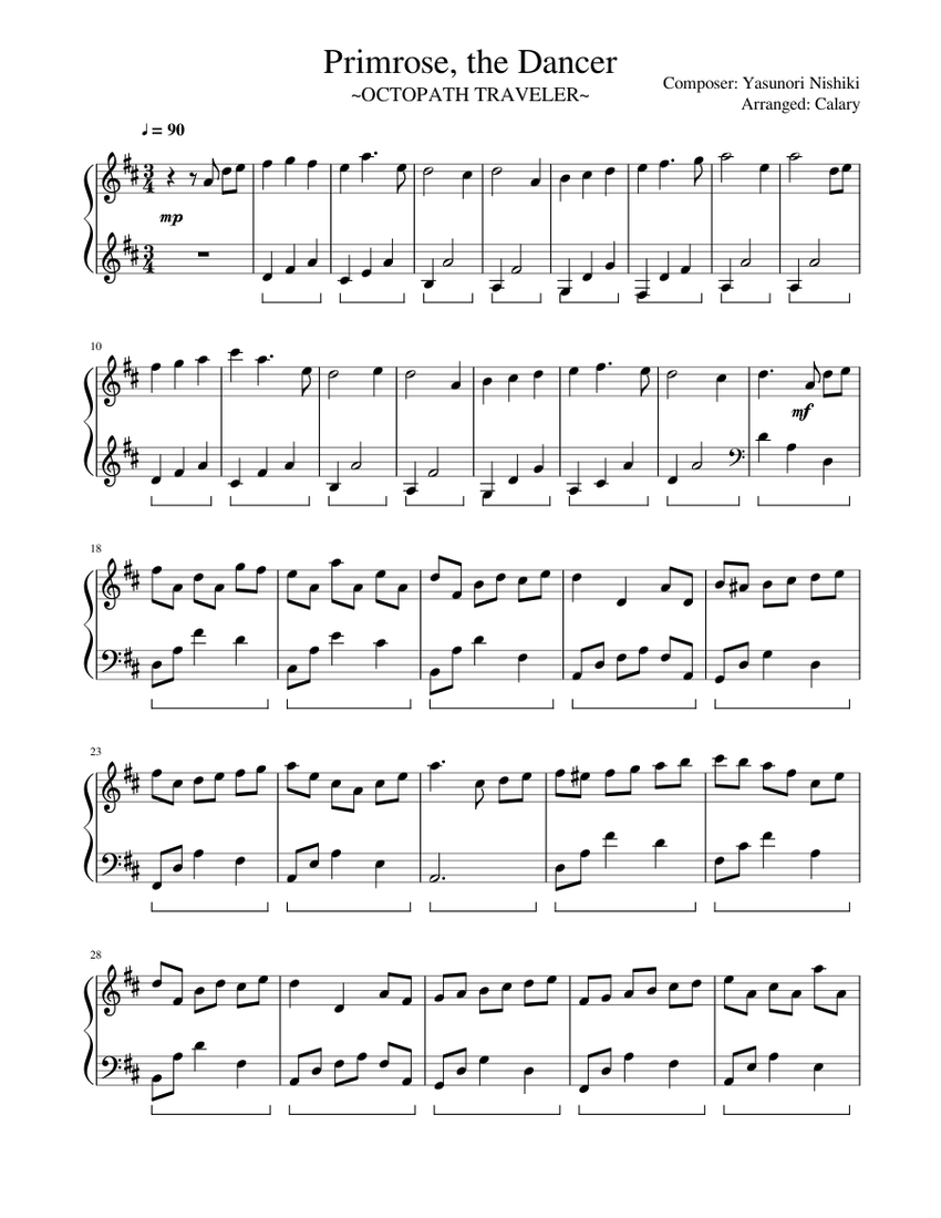 Octopath Traveler - Primrose, the Dancer Sheet Music for Piano (Solo ...