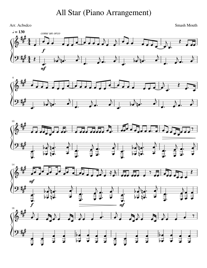 All Star Piano Sheet Music for Piano (Solo) | MuseScore.com