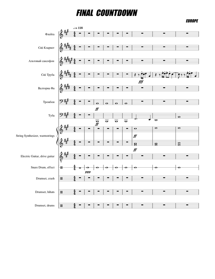 Final Countdown Sheet music for Trombone, Tuba, Flute, Clarinet in b ...
