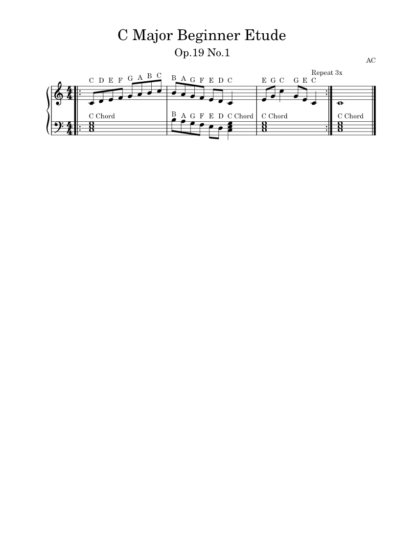 C Major Beginner Etude Op.19 No.1 Sheet Music for Piano (Solo) easy ...