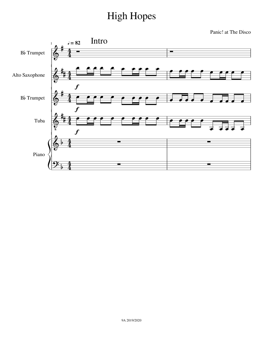 high hopes Sheet music for Piano, Tuba, Saxophone alto, Trumpet in b ...