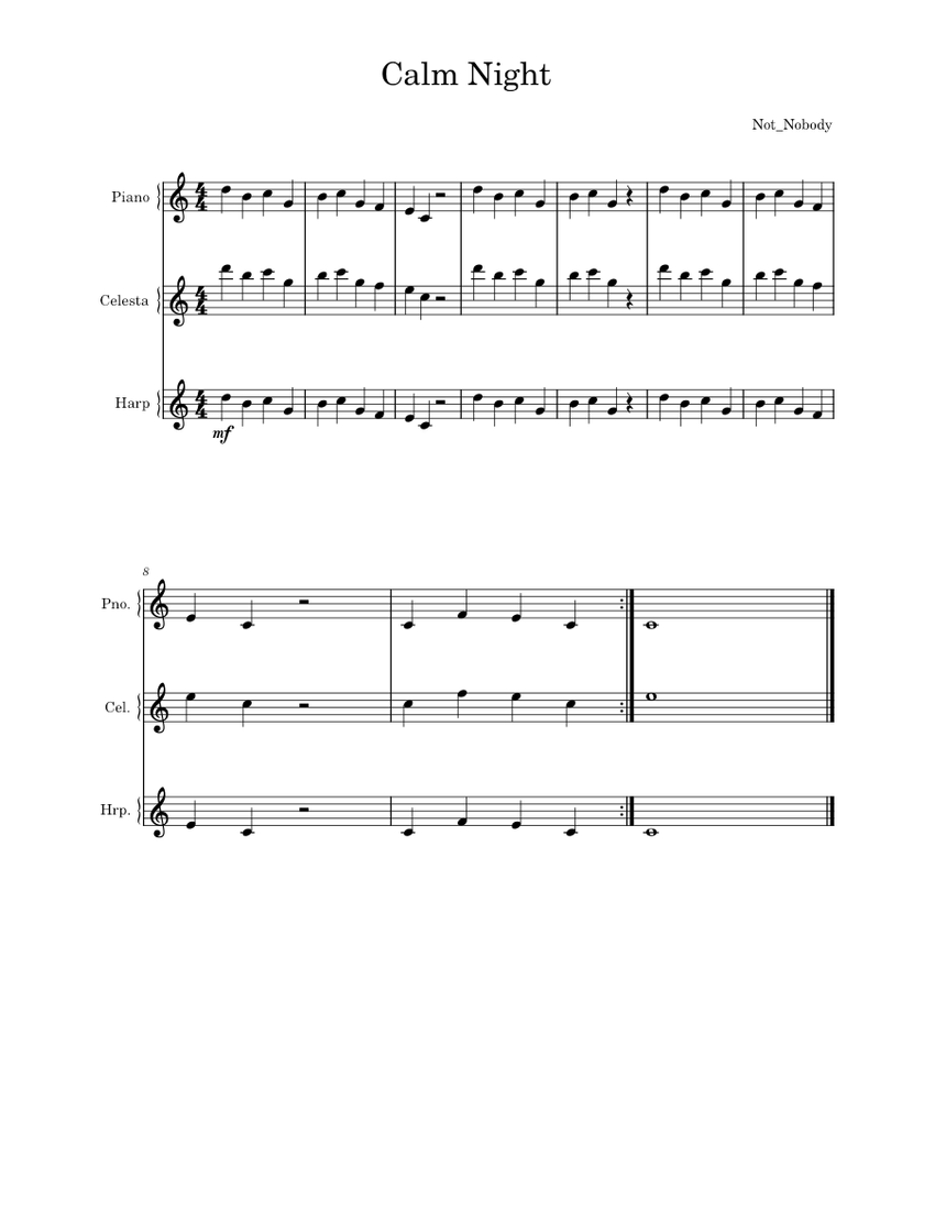 Calm Night Sheet music for Piano, Celesta, Harp (Mixed Trio ...
