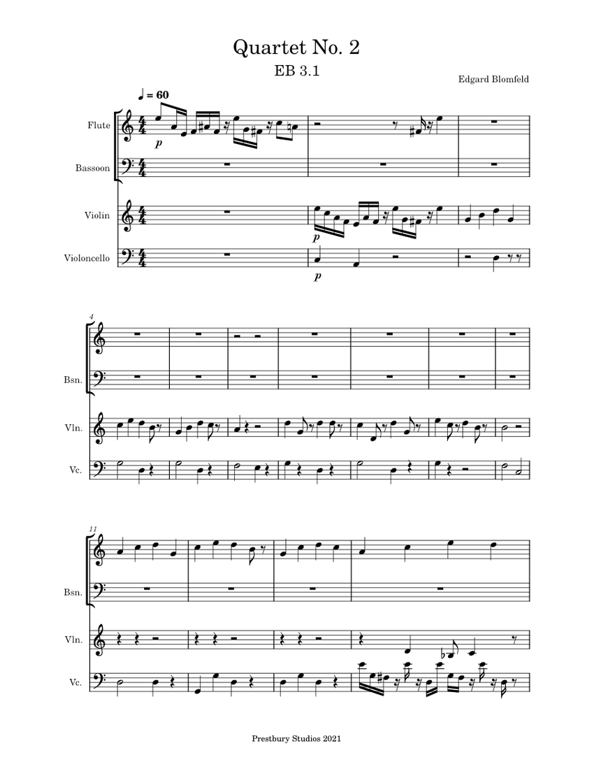 EB3.1 Quartet for Strings and Woodwind Sheet music for Flute, Bassoon ...