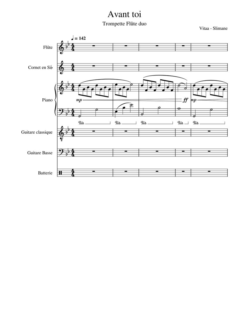 Avant Toi – Vitaa & Slimane Sheet music for Piano, Cornet, Flute ...