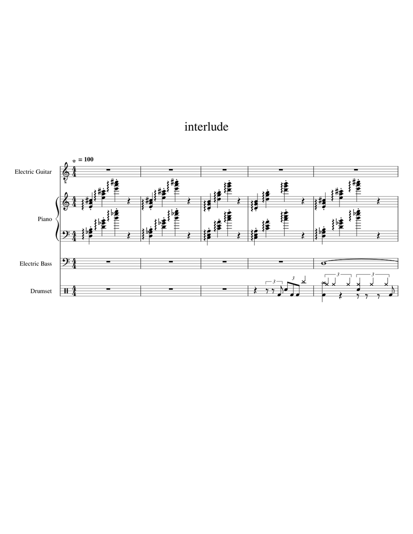interlude Sheet music for Piano, Guitar, Bass guitar, Drum group (Mixed ...