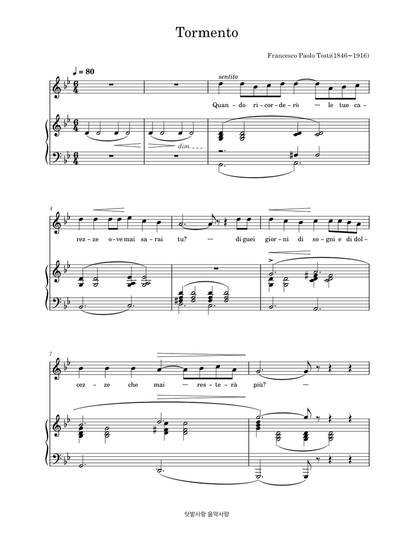 Francesco Paolo Tosti - Tormento Sheet music for Piano (Piano-Voice ...