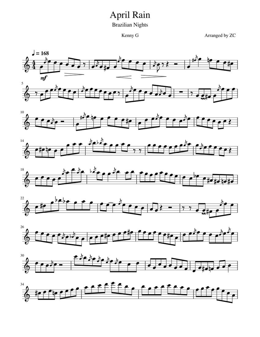 April Rain – Kenny G Sheet music for Saxophone alto (Solo) | Musescore.com