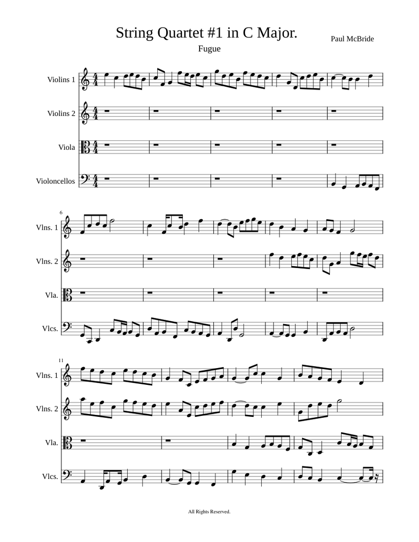 String Quartet #1 in C Major by Paul Vinton McBride Sheet music for Viola, Strings group (String ...
