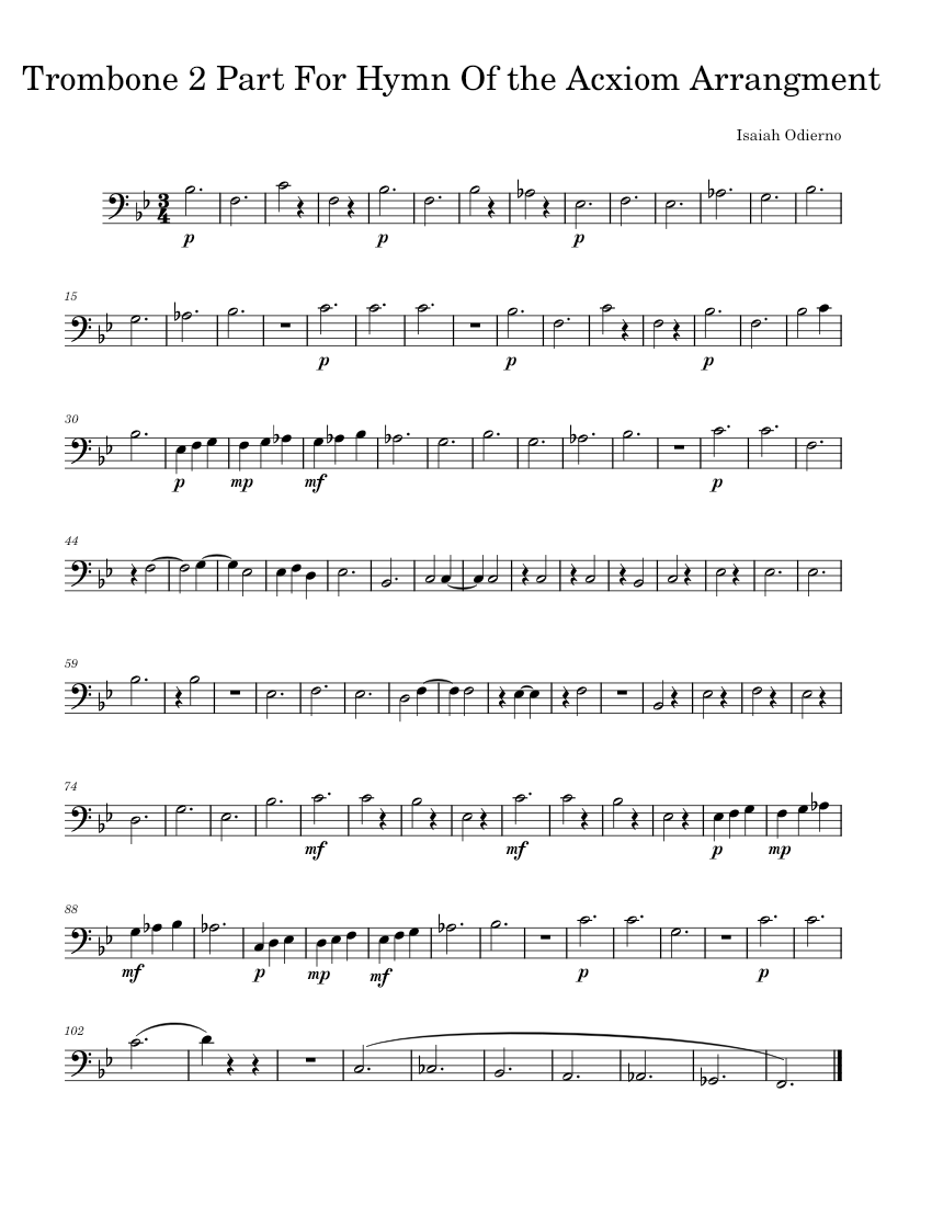 Trombone 2 Part For Hymn Of the Acxiom Arrangment Sheet music for Trombone (Solo) | Musescore.com