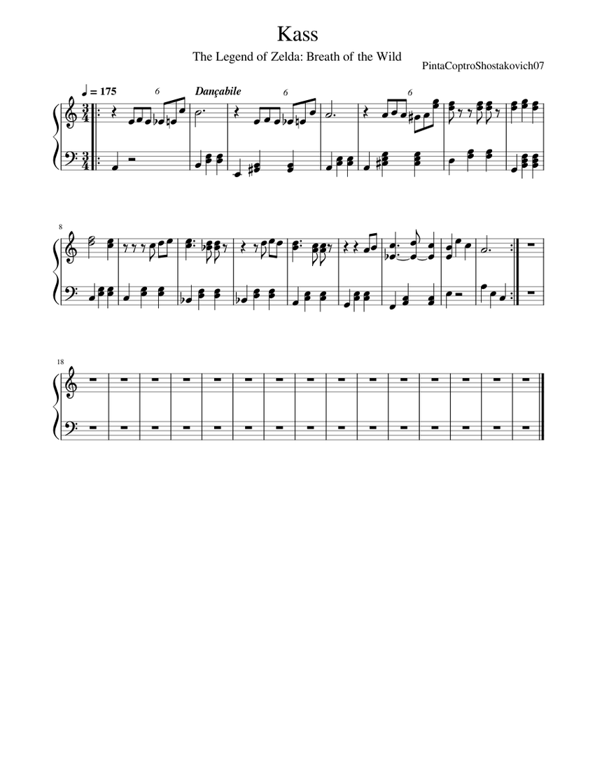 The Legend of Zelda: Breath of the Wild- Kass Sheet music for Piano (Solo) Easy | Musescore.com