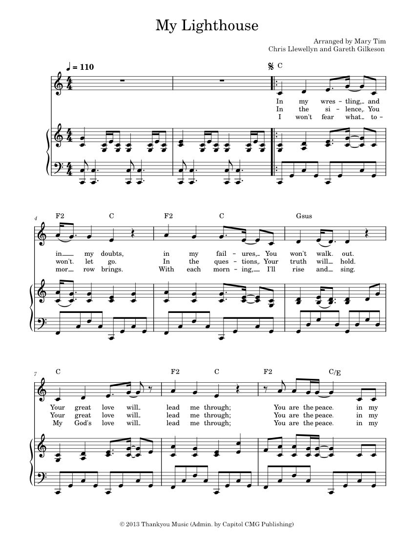 My lighthouse - Chris Llewellyn & Gareth Gilkeson Sheet Music with ...