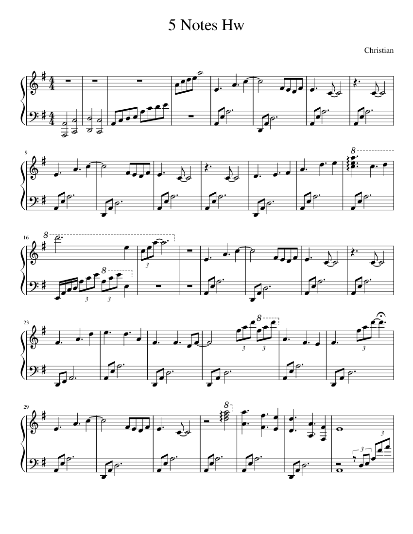5_Notes_Hw chris sai Sheet music for Piano (Solo) Easy | Musescore.com