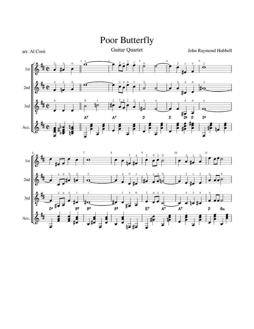 Poor_Butterfly Sheet Music with Chords for Soprano, Alto, Tenor, Bass ...
