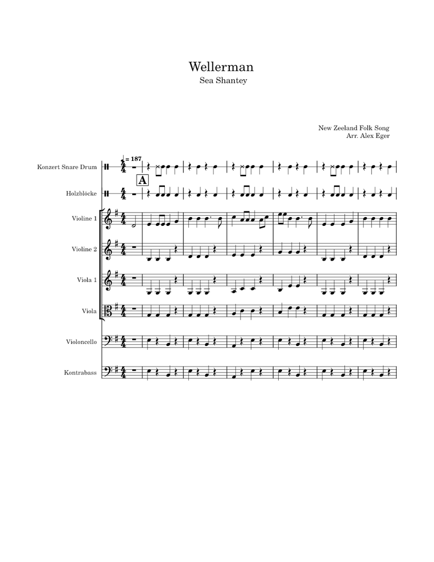 Wellerman Sheet Music for Contrabass, Snare drum, Violin, Viola & more ...