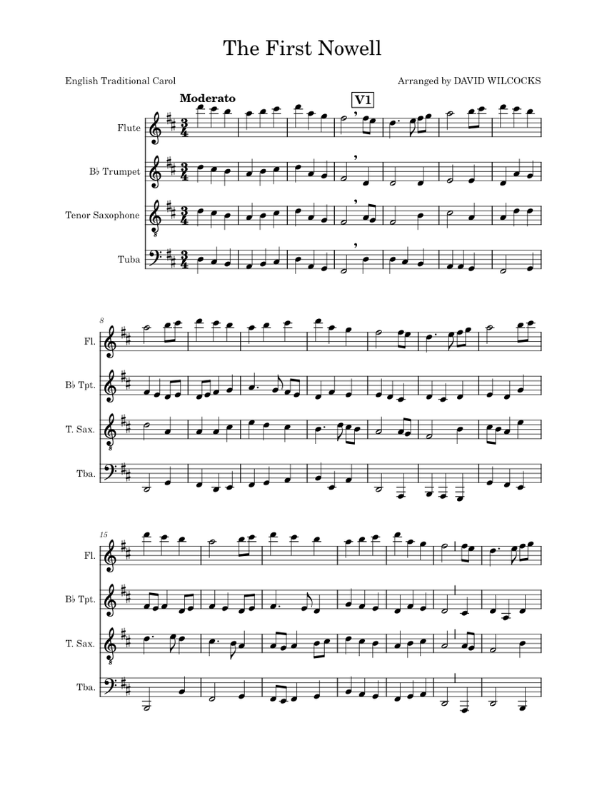 The First Nowell – Misc Traditional Sheet music for Tuba, Flute, Saxophone tenor, Trumpet in b ...
