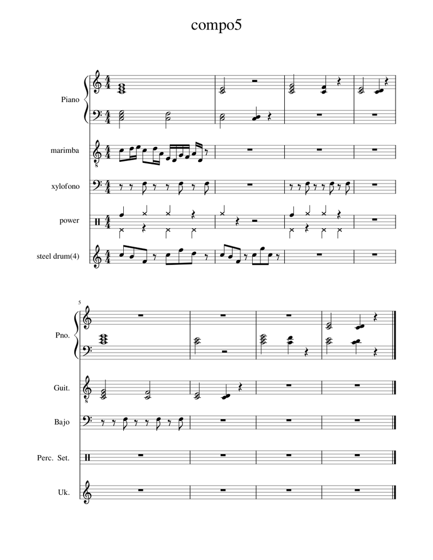 composicion5 Sheet music for Piano, Guitar, Bass guitar, Drum group ...