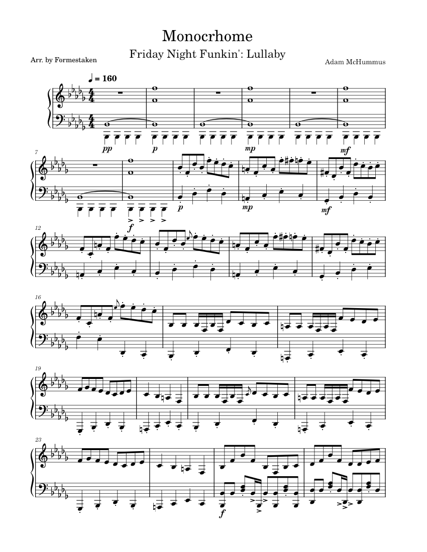 Monochrome | Friday Night Funkin': Lullaby Sheet Music for Piano (Solo ...