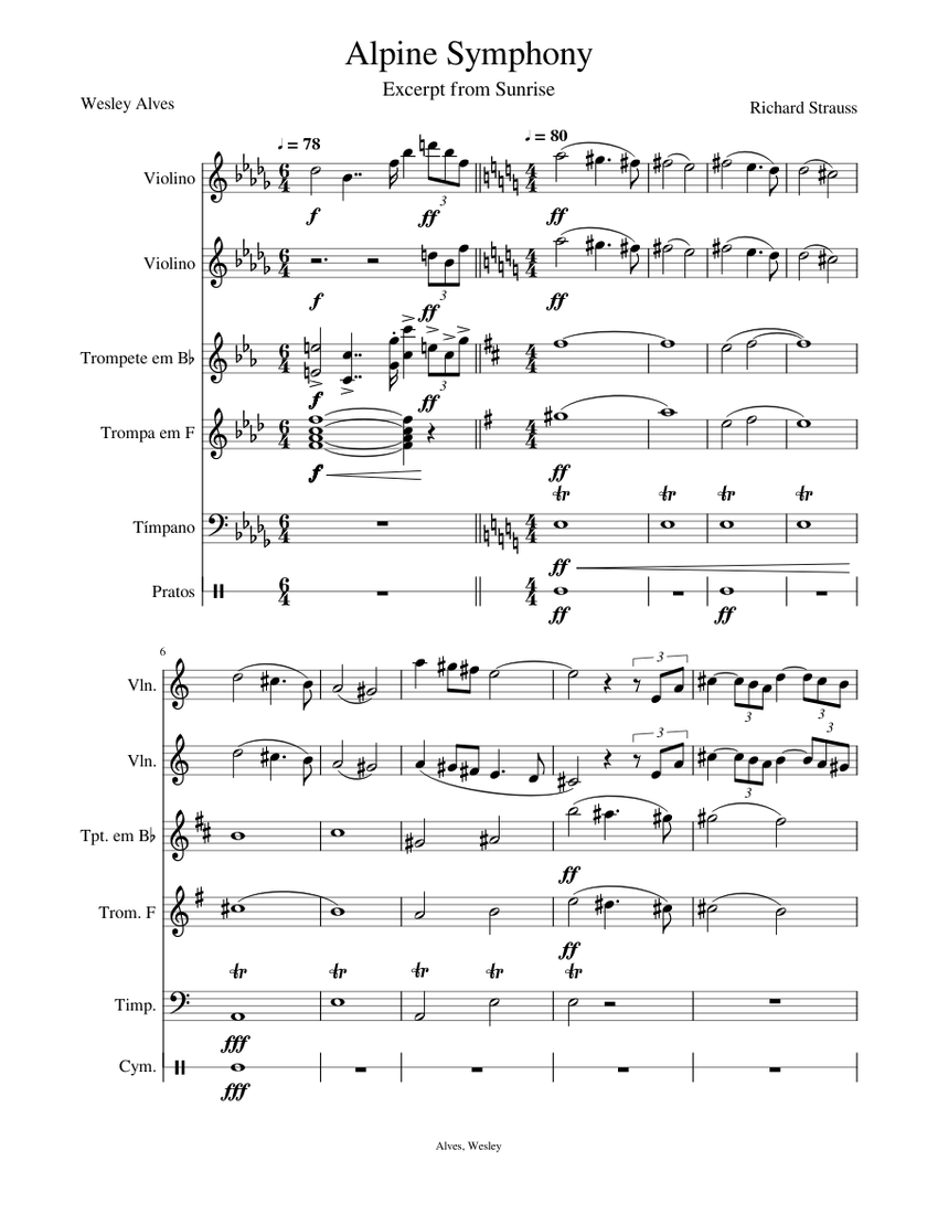 Alpine Symphony Sheet Music for Trumpet in b-flat, French horn, Timpani ...