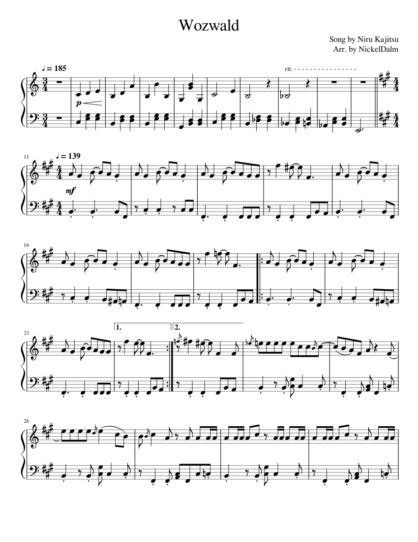 Wozwald piano arrangement Sheet music for Piano (Solo) | Musescore.com