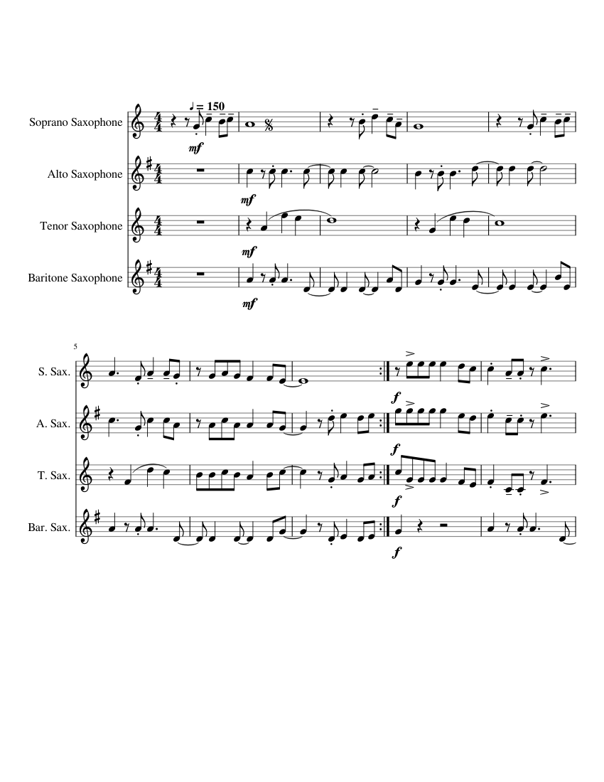 Feliz Navidad for Saxophone Quartet - piano tutorial