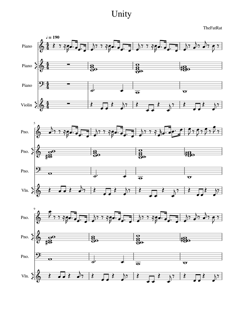 The Fat Rat: 'Unity' for Violin, with Parts Sheet Music for Piano ...