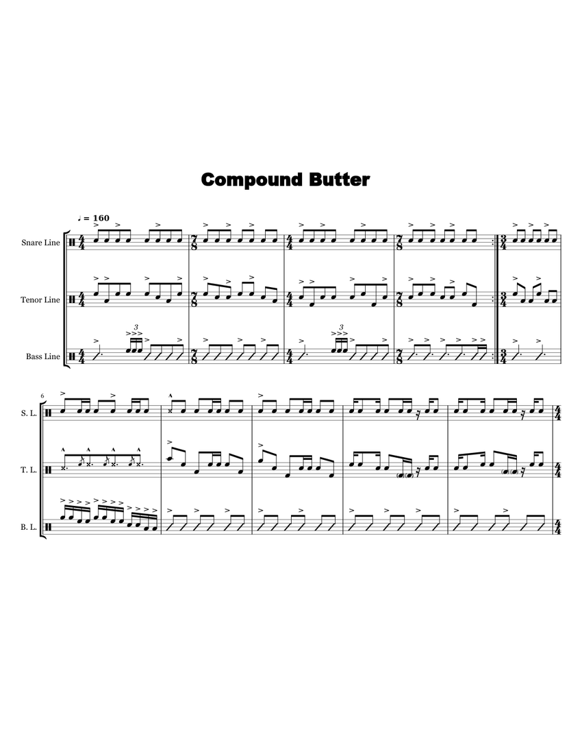 Compound_Butter – QuadQuad Sheet Music for Snare drum, Tenor drum, Bass ...