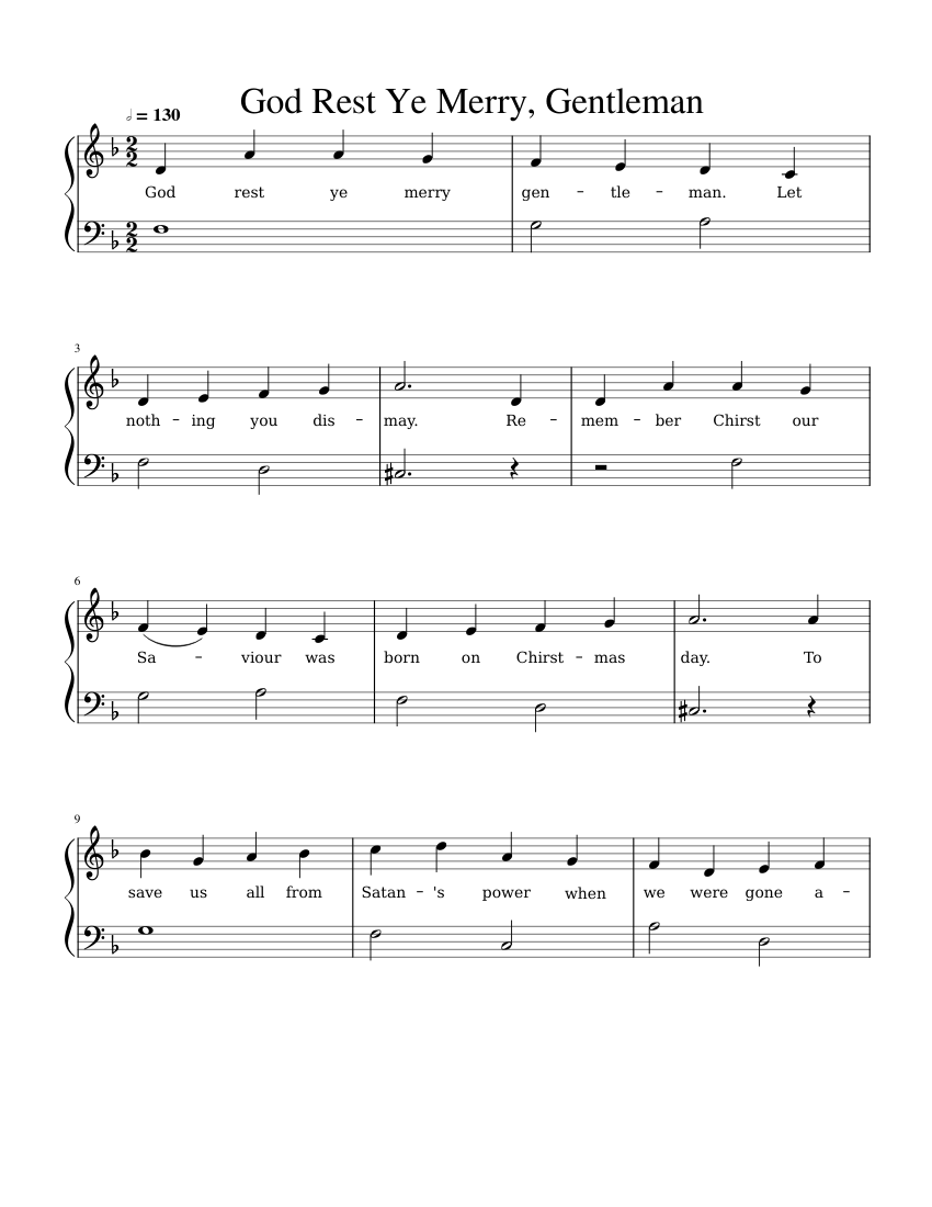 God Rest Ye Merry, Gentleman - Unknown Sheet Music for Piano (Solo ...