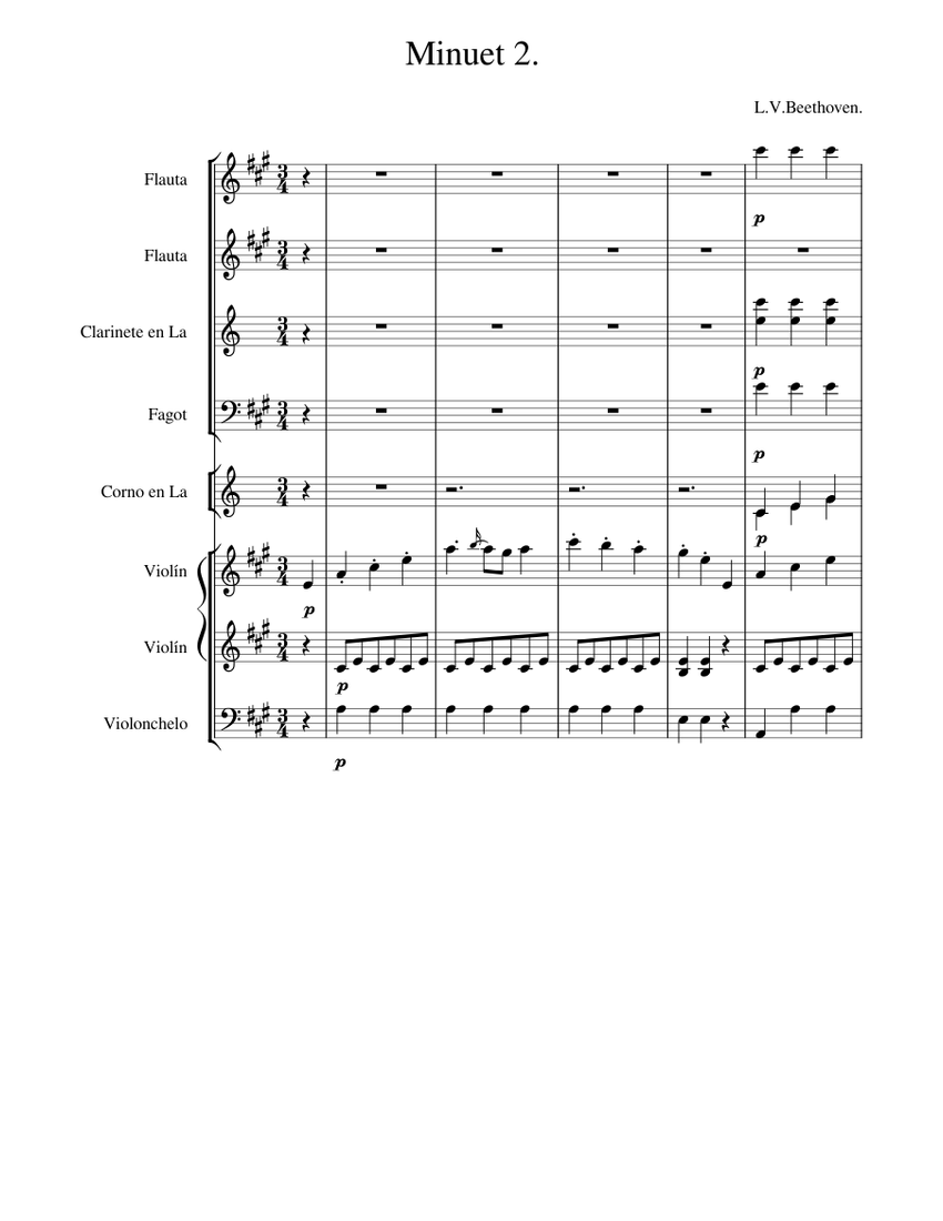 Minuet_2. Sheet music for Flute, Bassoon, Violin, Cello & more ...