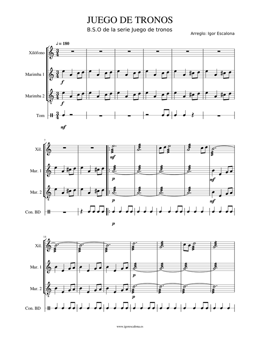 👑 Juego de tronos (Game of thrones) | PERCUSSION ENSEMBLE 🥁 Sheet Music ...