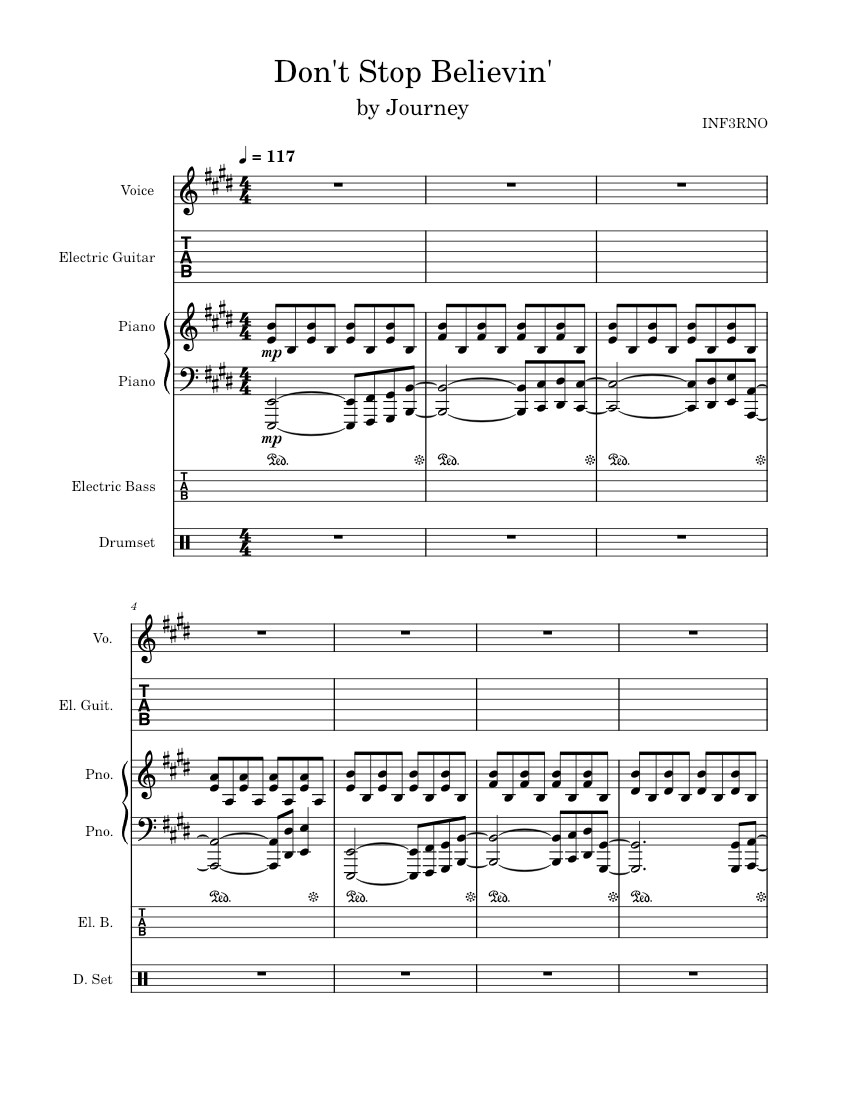 Don't Stop Believin' — Journey Sheet Music and Tab for Piano, Vocals ...