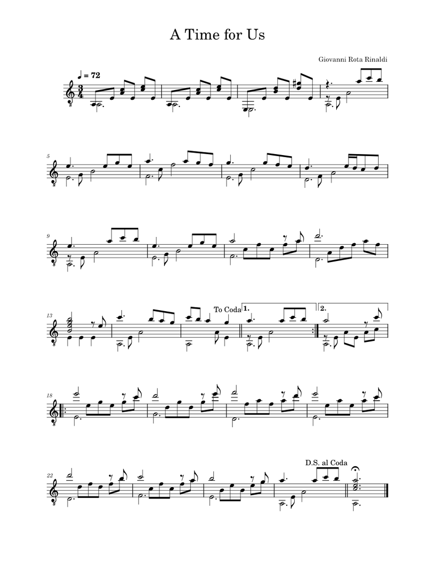 A Time For Us (Love Theme) – Nino Rota Sheet music for Guitar (Solo ...