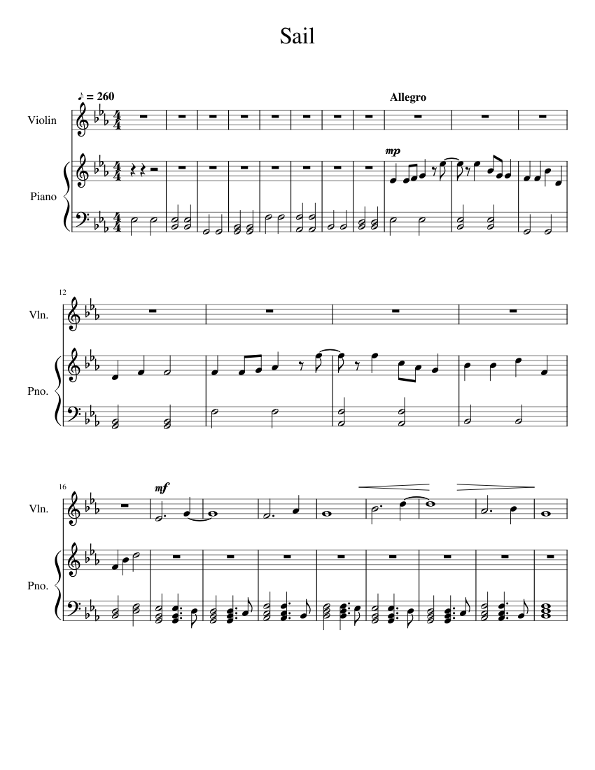 Sail Sheet music for Piano, Violin (Solo) | Musescore.com