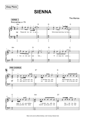 Play Official version of Sienna Sheet Music by The Marías for Piano ...