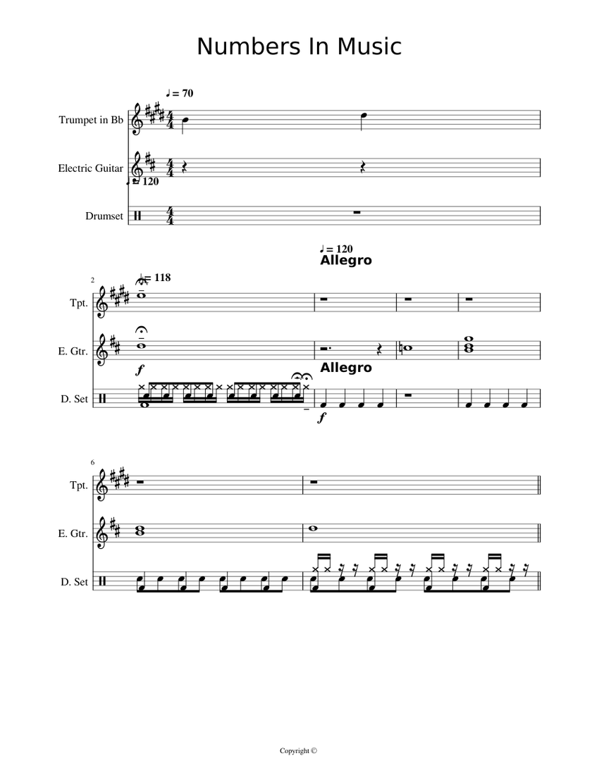 Numbers In Music Sheet music for Guitar, Drum group, Trumpet other ...