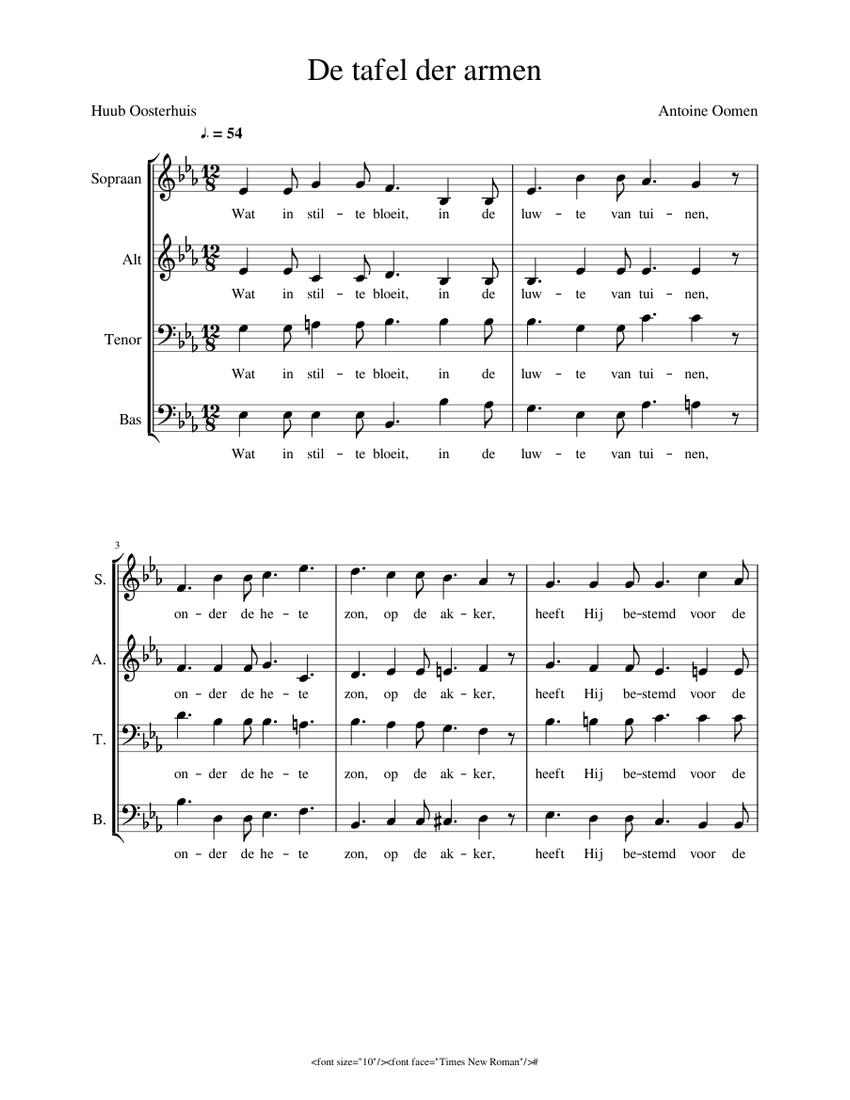 0125 De tafel der armen Sheet Music for Soprano, Alto, Tenor, Bass ...