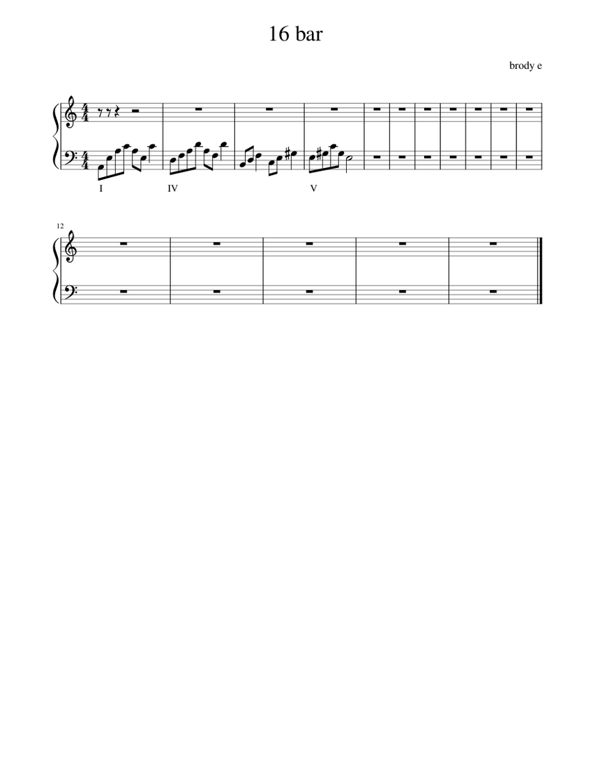 16 bar Sheet Music for Piano (Solo) easy | MuseScore.com