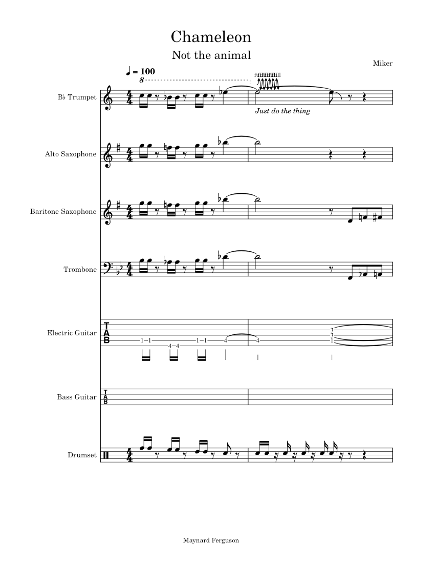 Chameleon – Maynard Ferguson Chameleon – Miker/Maynard Ferguson Sheet ...