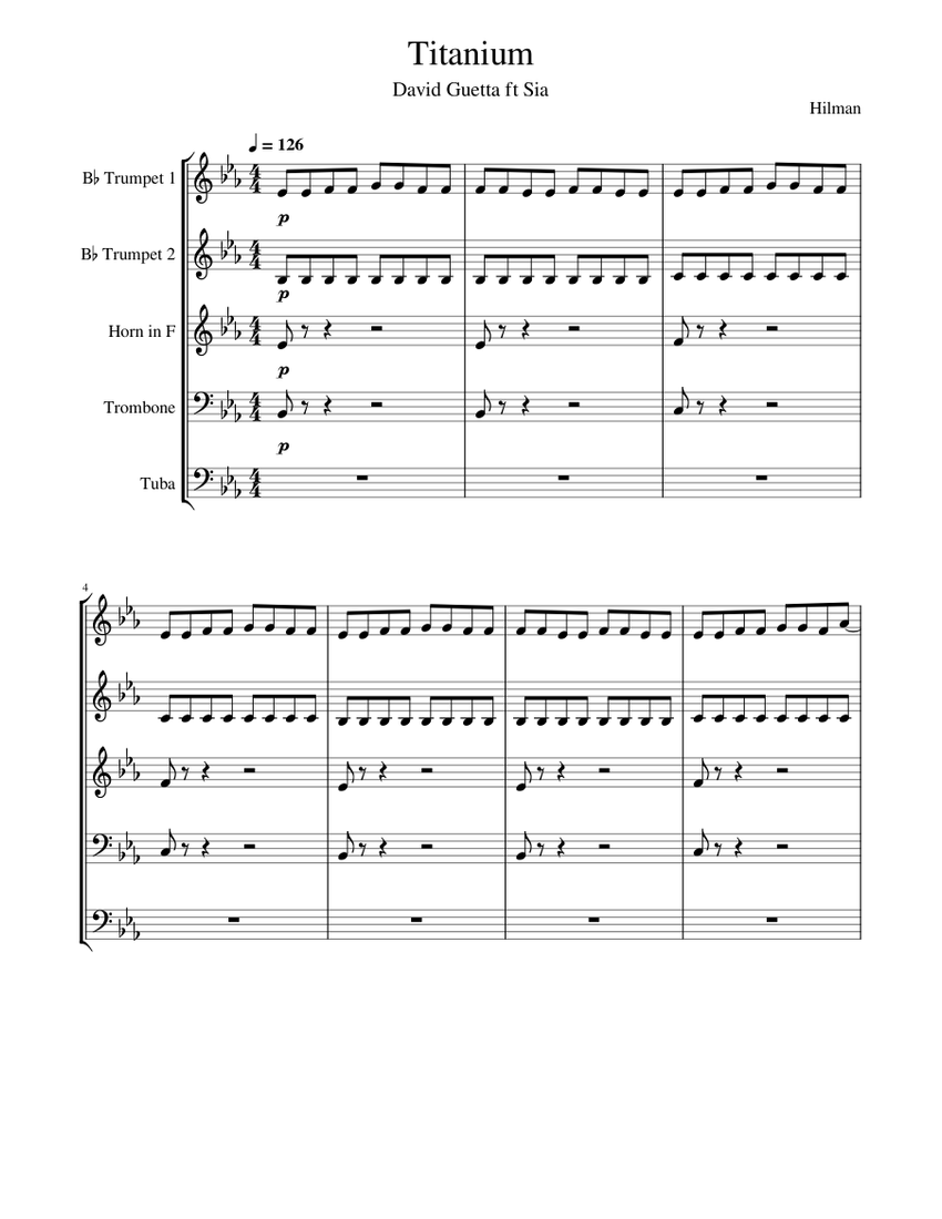 Titanium – David Guetta Sheet Music for Trombone, Tuba, Trumpet in b ...